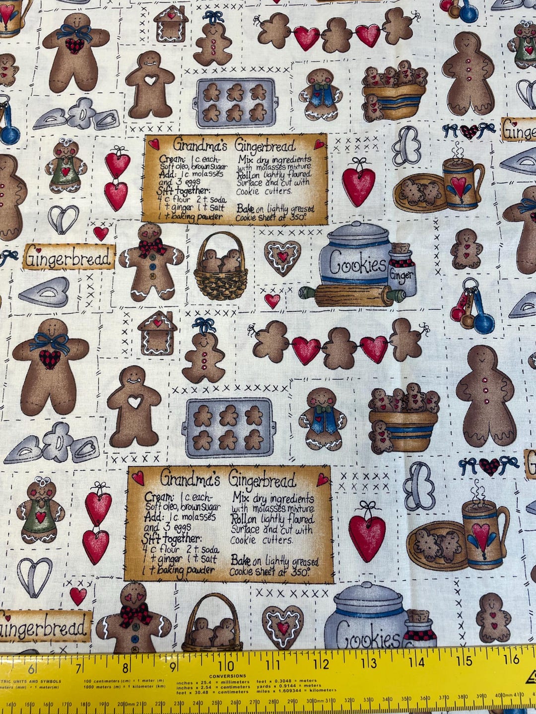 Vintage Dianna Marcum MARCUS BROS Grandma's Gingerbread Fabric Ecru 2 ...