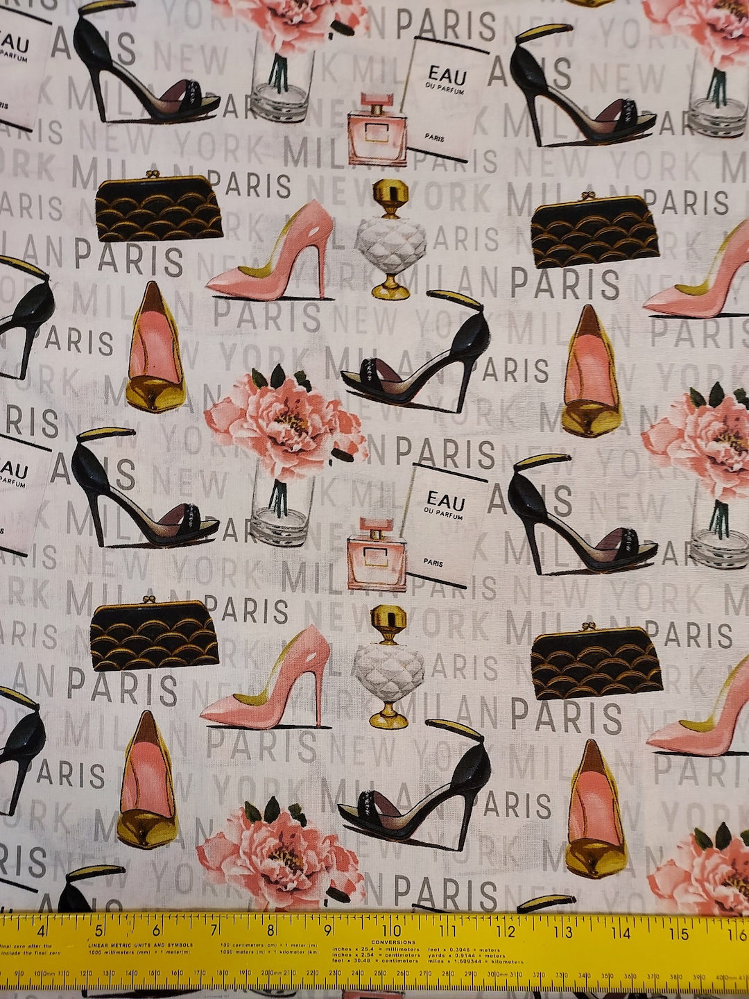 Paris Fashion Cotton Fabric: Glam Couture Stiletto Heels Flowers - Etsy