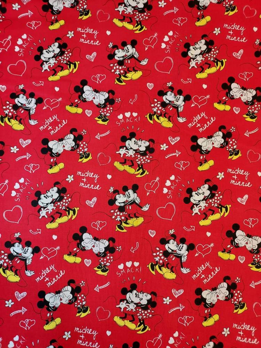 Mickey and Minnie Mouse Smack Fabric by the Yard 100% Cotton for ...