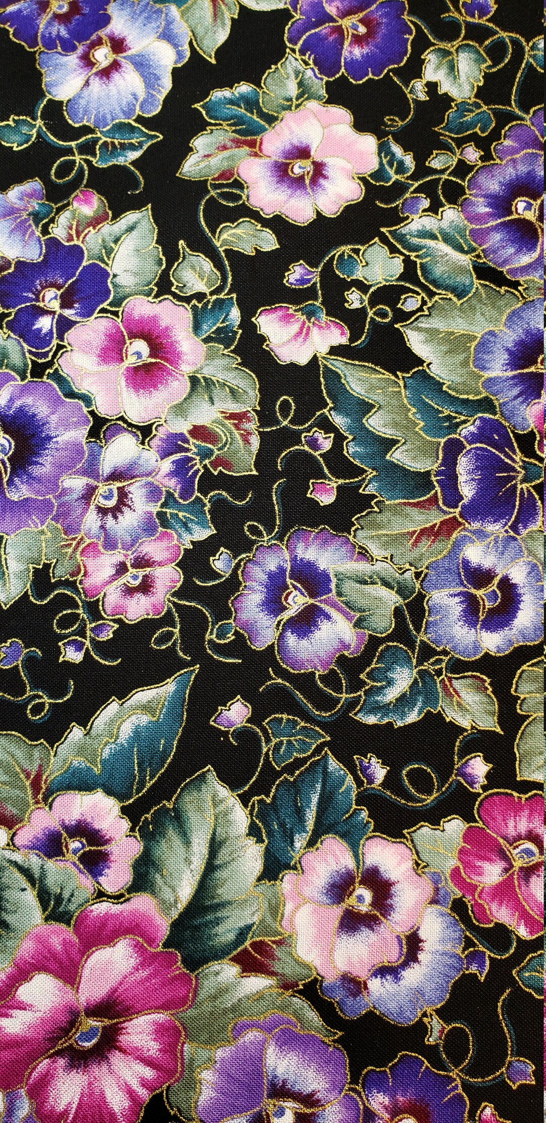 Pansy's on Black Print Fabric 100% Cotton for Clothing ,crafts and ...
