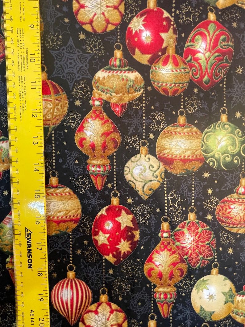 Metallic Christmas Fabric: Robert Kaufman Black Ornaments - Quilting ...