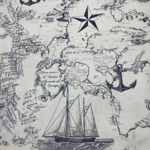 White Nautical Map With Boats Fabric by the Yard 100% Cotton for ...