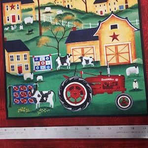 Farmall Folk Art Panel Tractor Red 100% Cotton for Clothing ,crafts and ...