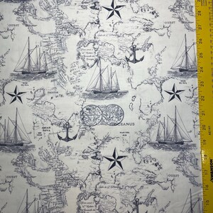 Nautical Map Fabric: White Cotton With Boats & Anchors - Etsy