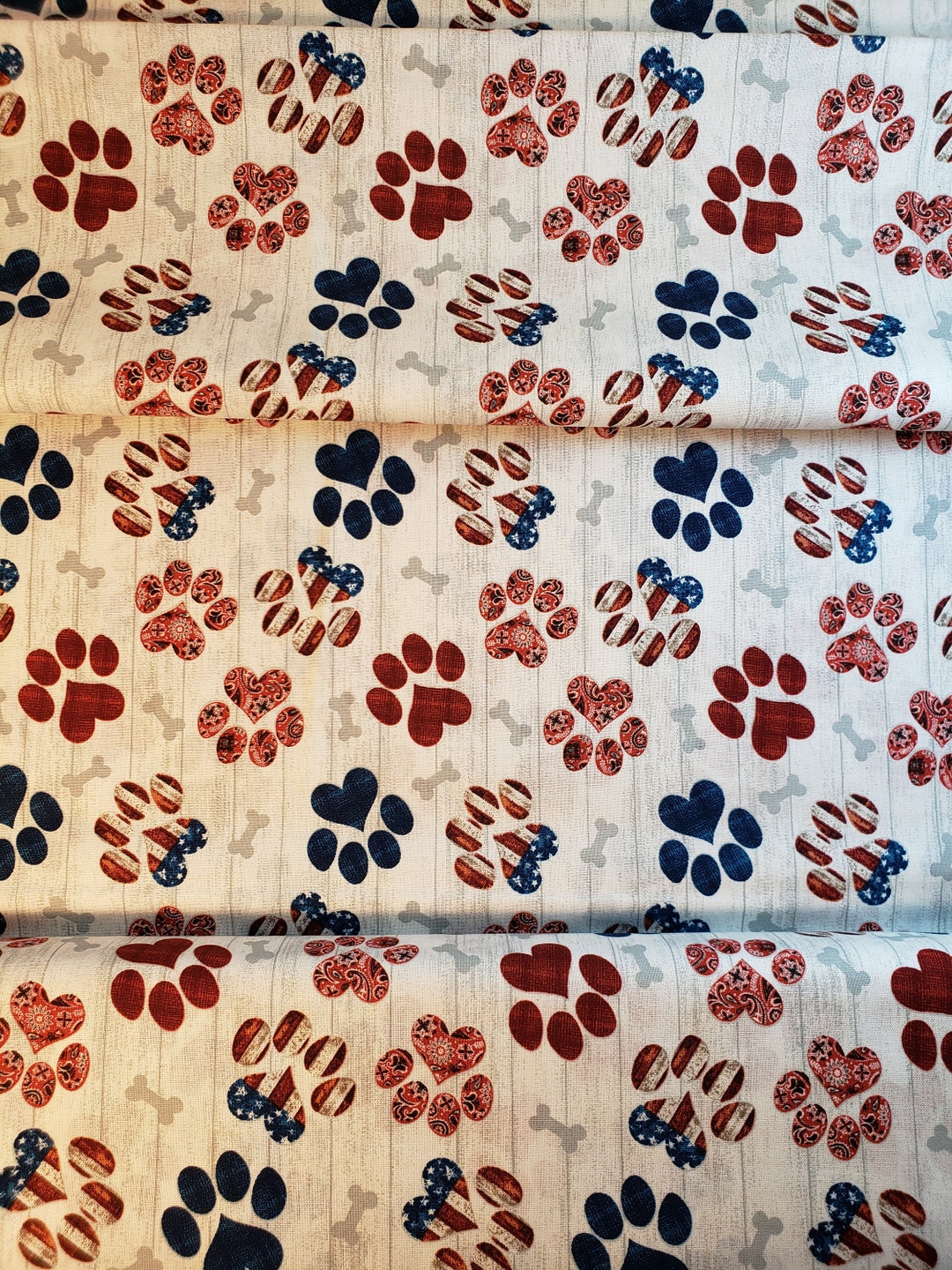 American Patriotic Paw Prints Fabric 100 Cotton For Clothing Crafts