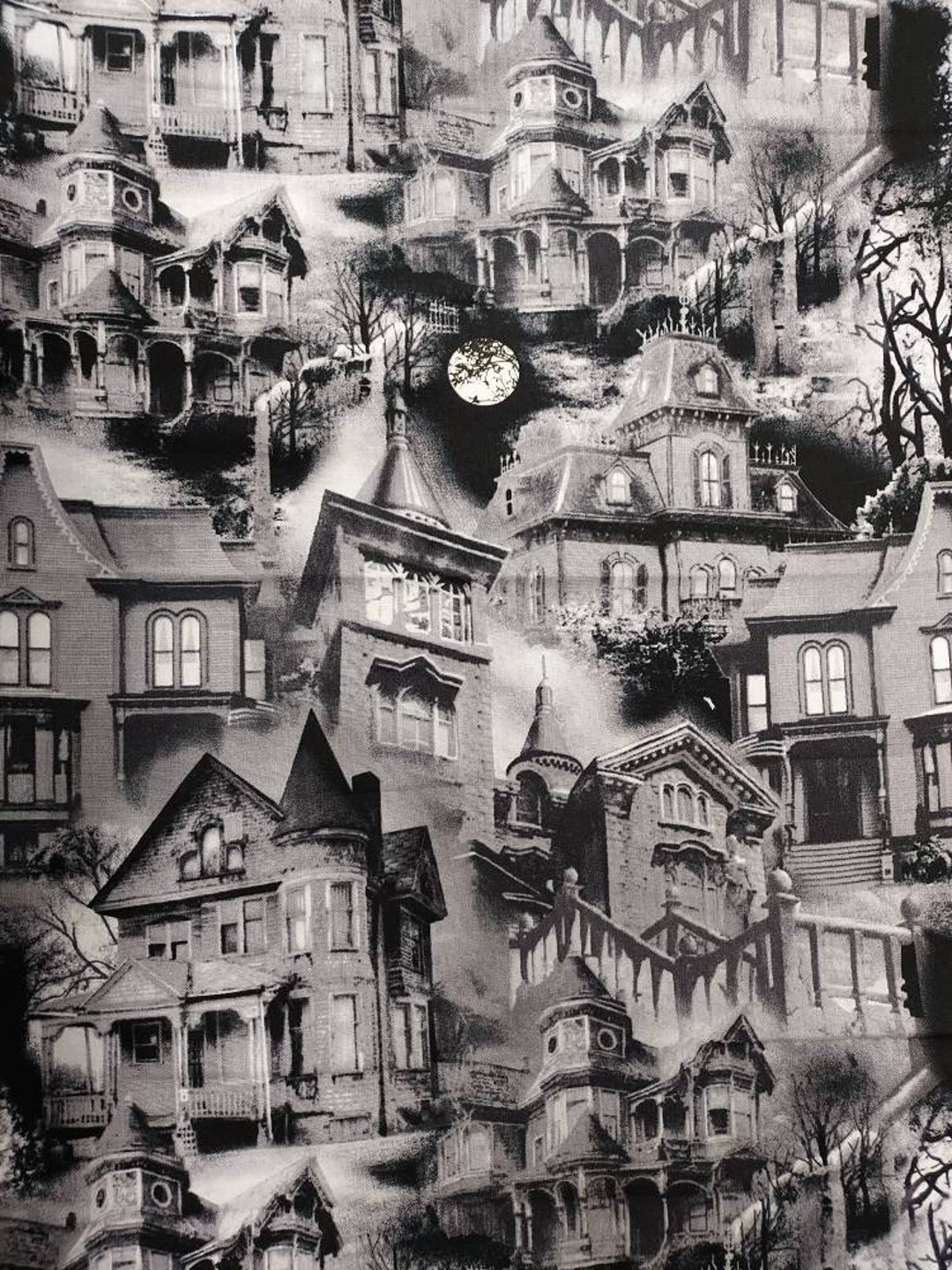 Haunted Houses Fabric: Wicked Eve Black Cotton Quilting Fabric - Etsy