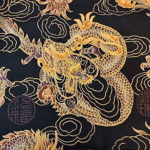 Golden Dragon Fabric: Asian-inspired Black Cotton for Crafts & Quilting ...