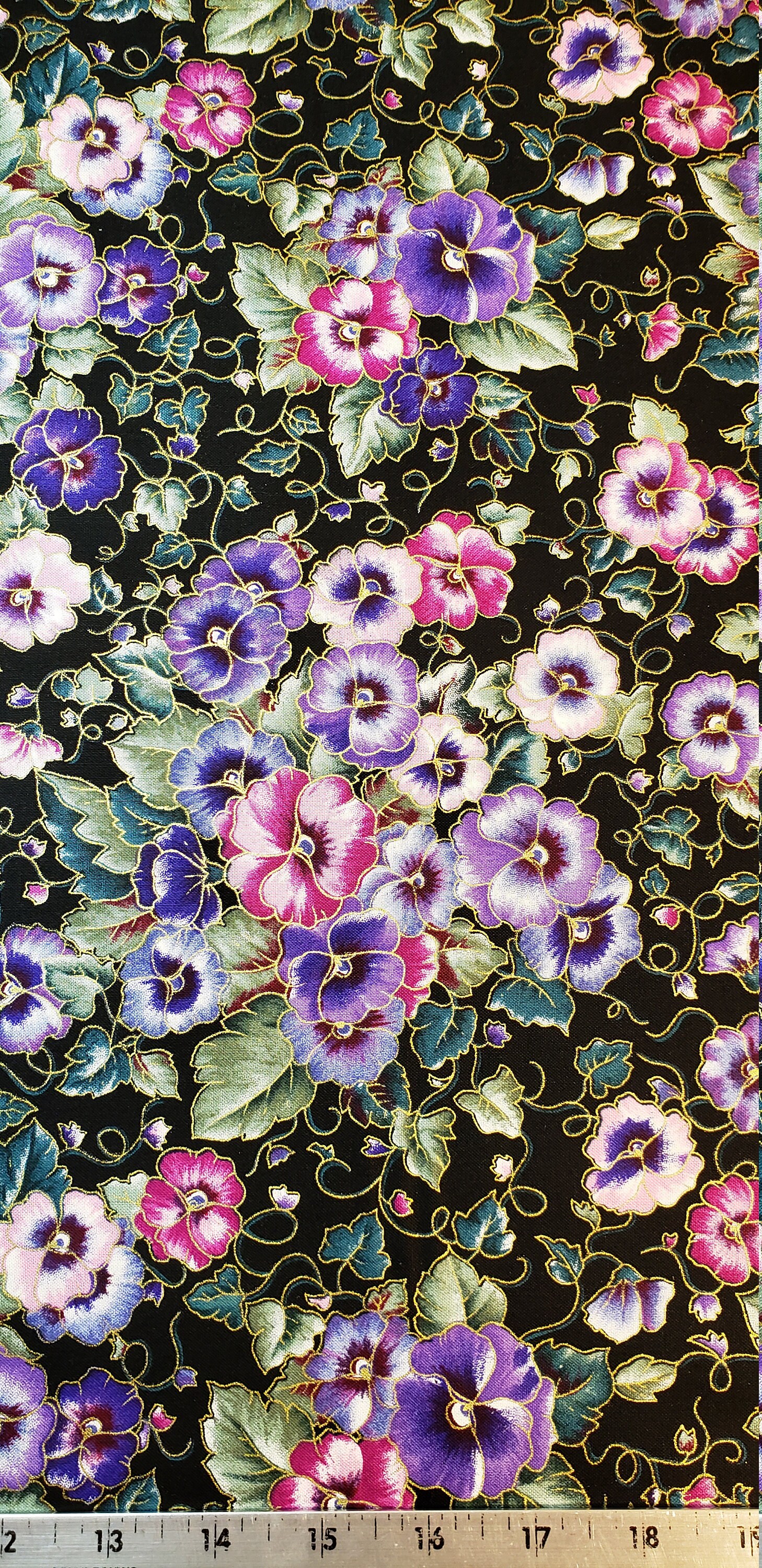 Pansy's on Black Print Fabric 100% Cotton for Clothing ,crafts and ...