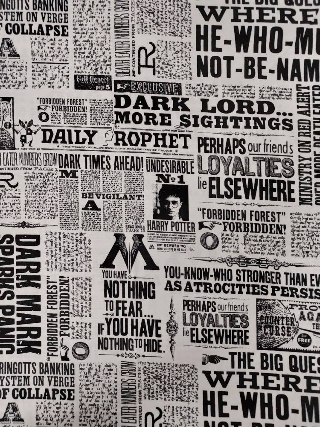 Harry Potter Newspaper Print Fabric: 100% Cotton Camelot - Quilting ...