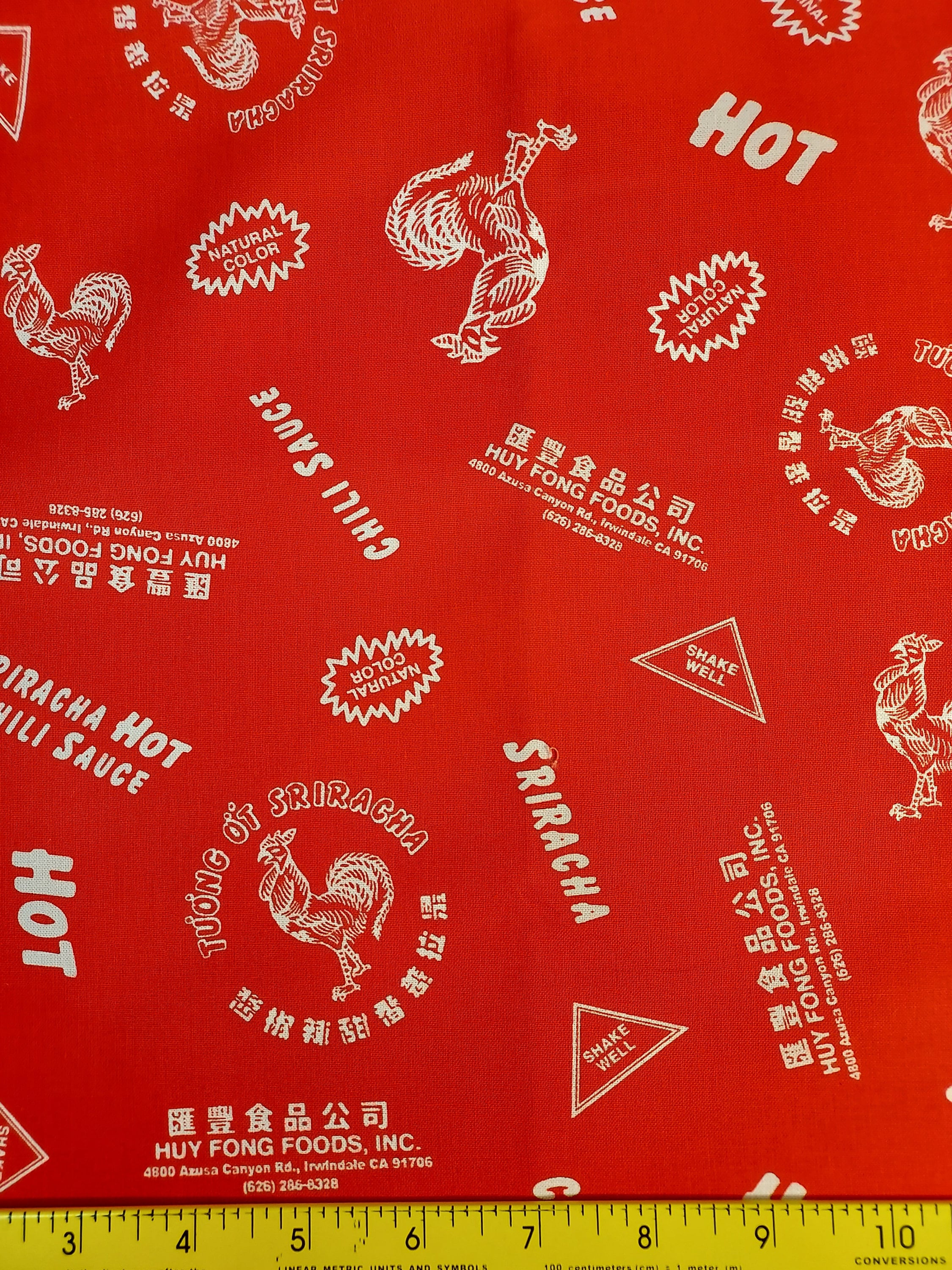 Sriracha Hot Sauce Logo Fabric: 100% Cotton Single Yard - Etsy