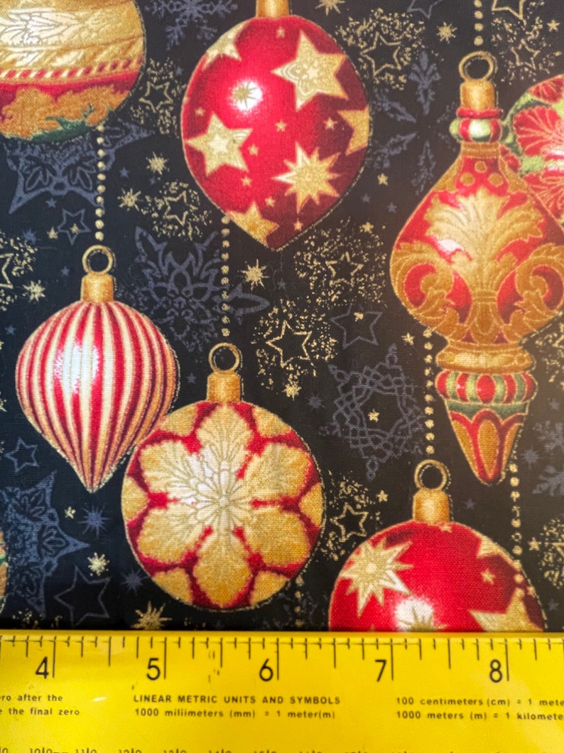 Metallic Christmas Fabric: Robert Kaufman Black Ornaments - Quilting ...