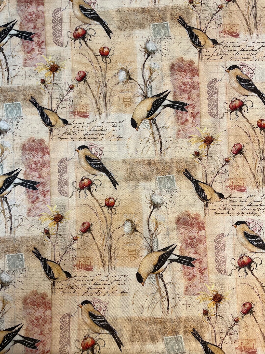 Goldfinch Thistle Patch Susan Winget 100% Cotton for Clothing ,crafts ...