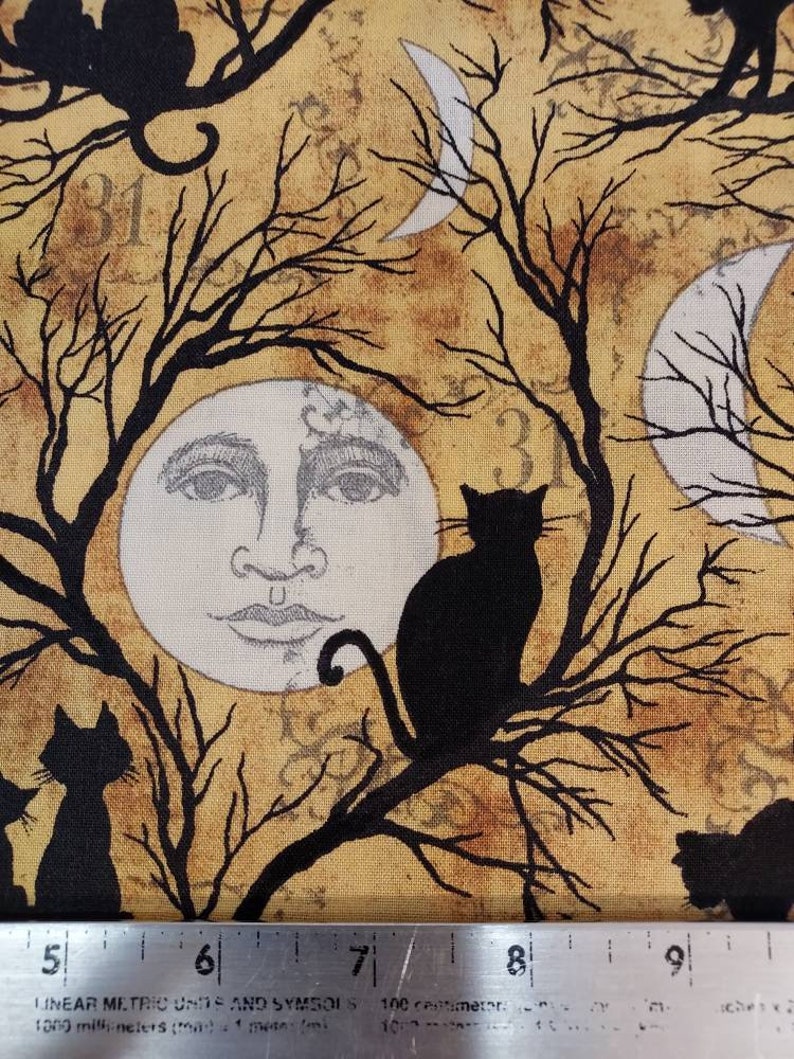 Susan Winget Halloween Cotton Fabric: Cat Silhouettes, Moon Print - Etsy