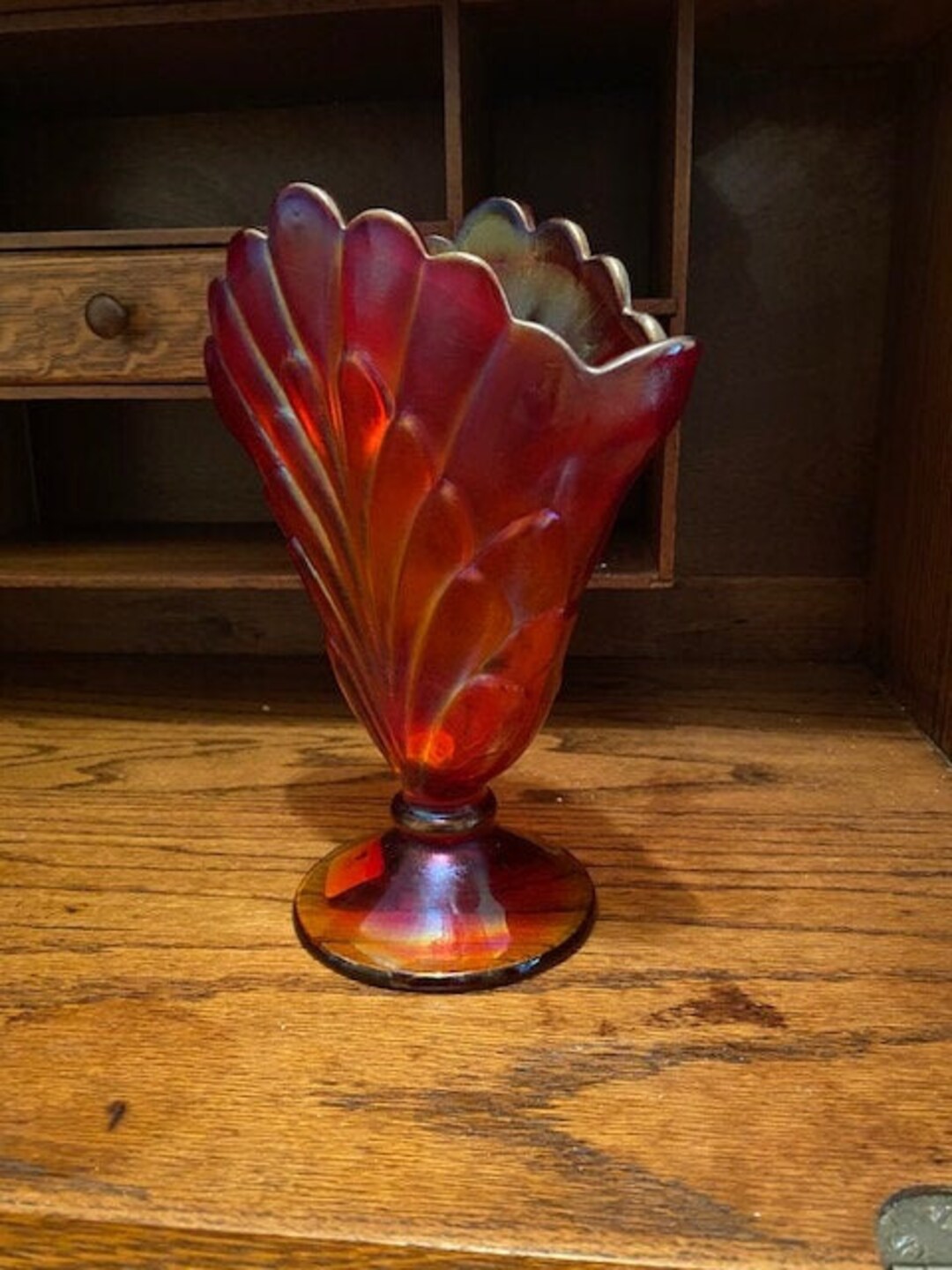 Fenton Ruby Amberina Stretch 8 Plume Fan Vase - Etsy