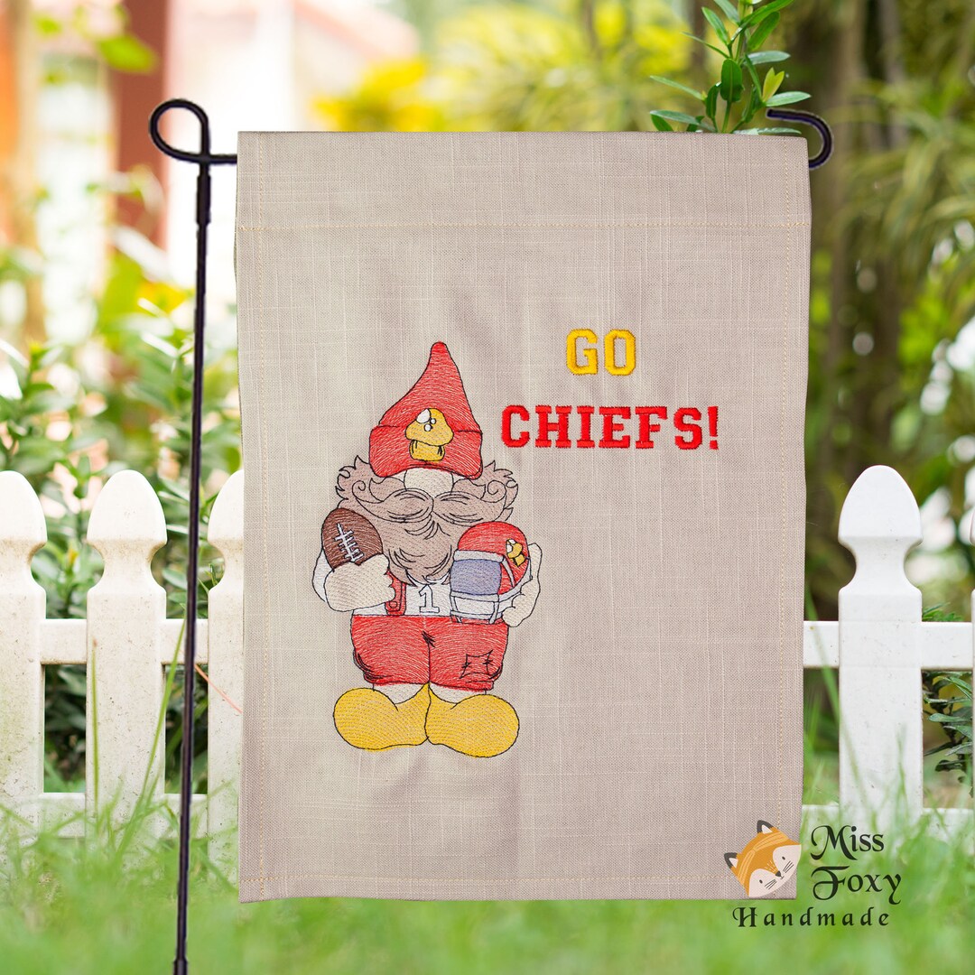 Kansas City Chiefs Football Gnome Go Chiefs KC Welcome Garden Flag Sign ...