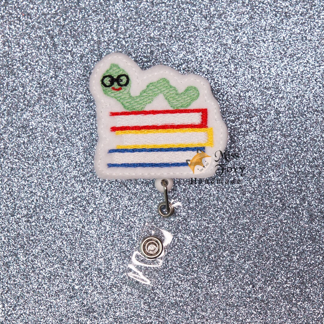 Cute Nerdy Worm Bookworm Feltie Badge Reel | Retractable ID Badge ...