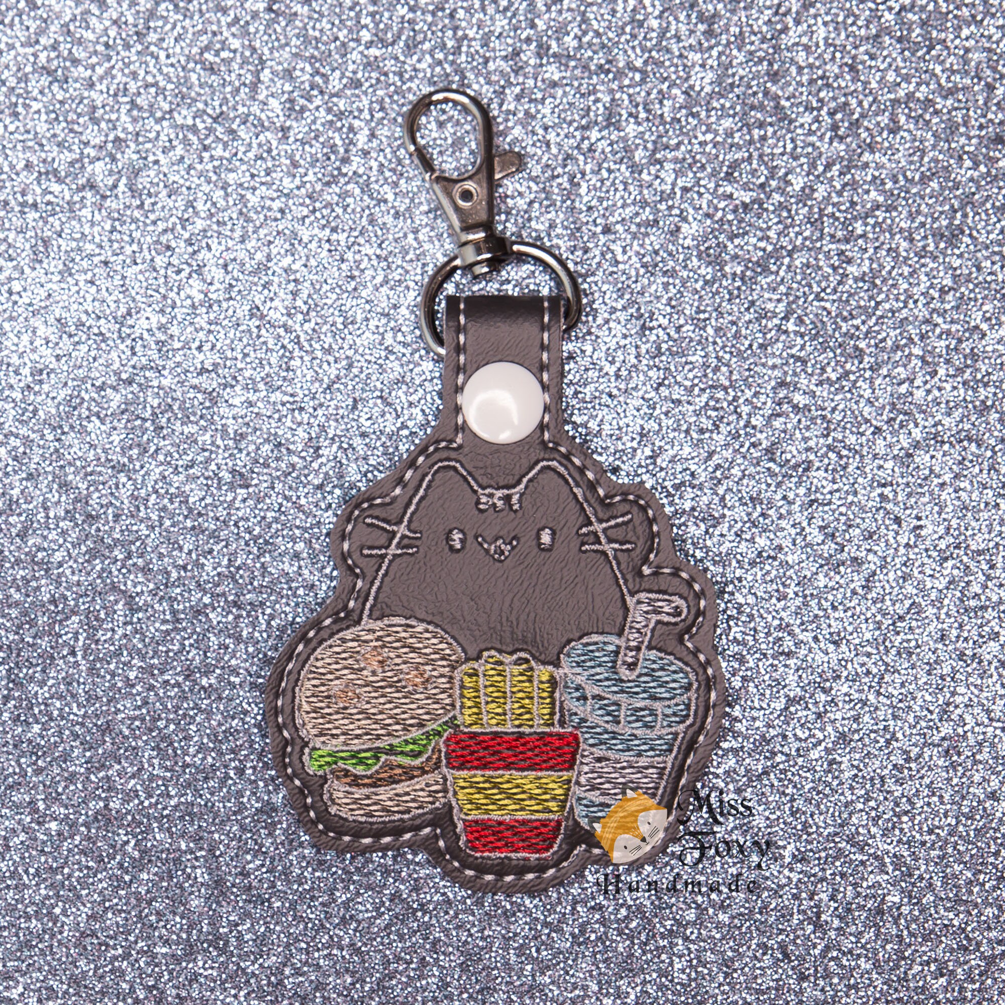Cute Cat Food Burger Fries & Soda Vinyl Snap Tab Keychain | Key Fob ...