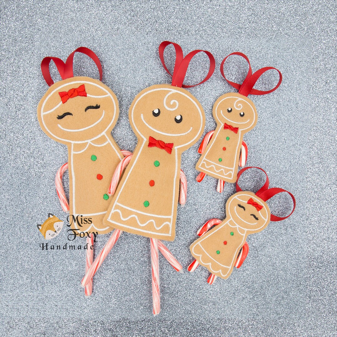 Christmas Gingerbread Man Candy Cane Holder Ornament Felt Xmas Winter ...