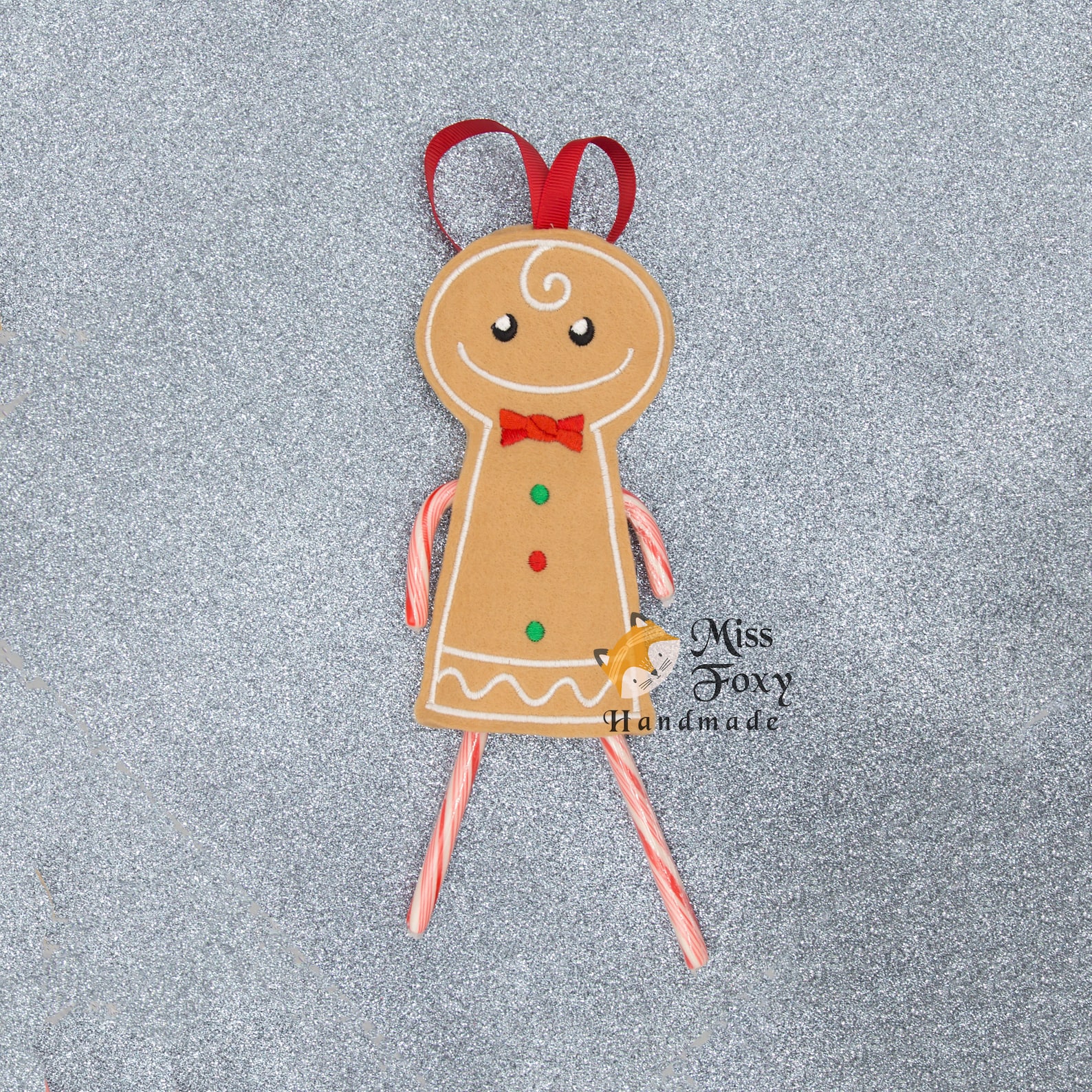 Christmas Gingerbread Man Candy Cane Holder Ornament Felt Xmas - Etsy