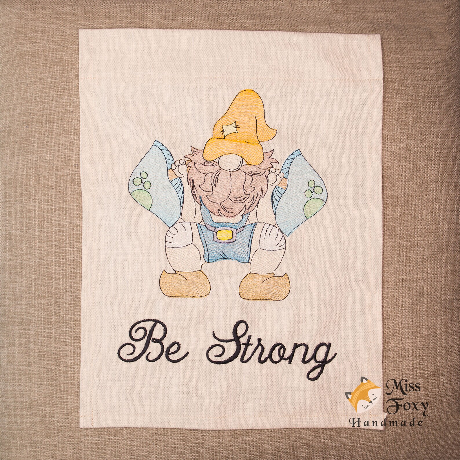 Be Strong Gnome Garden Flag Sign Embroidered Power Weight Training ...