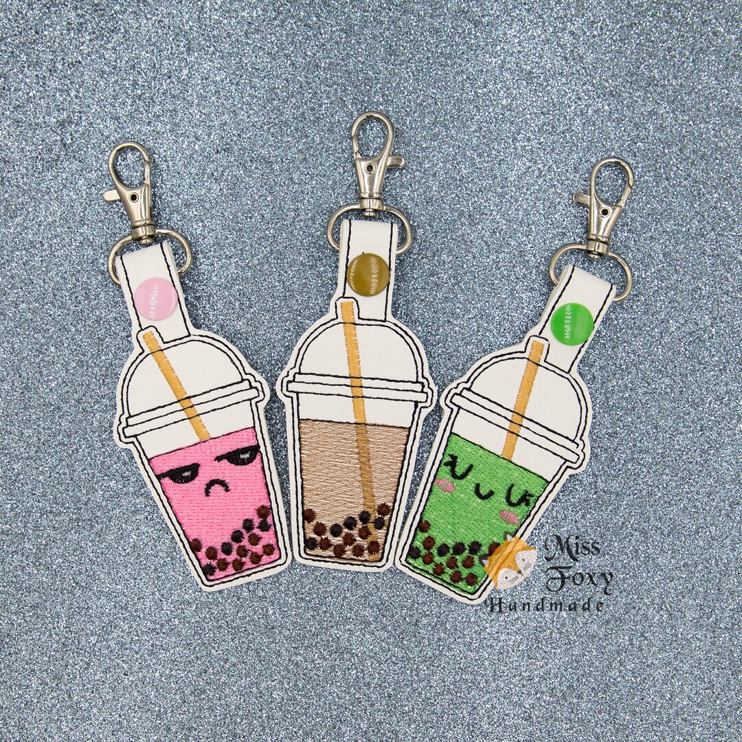 Boba Milk Tea Matcha Green Tea Lover Embroidered Vinyl Keychain ...