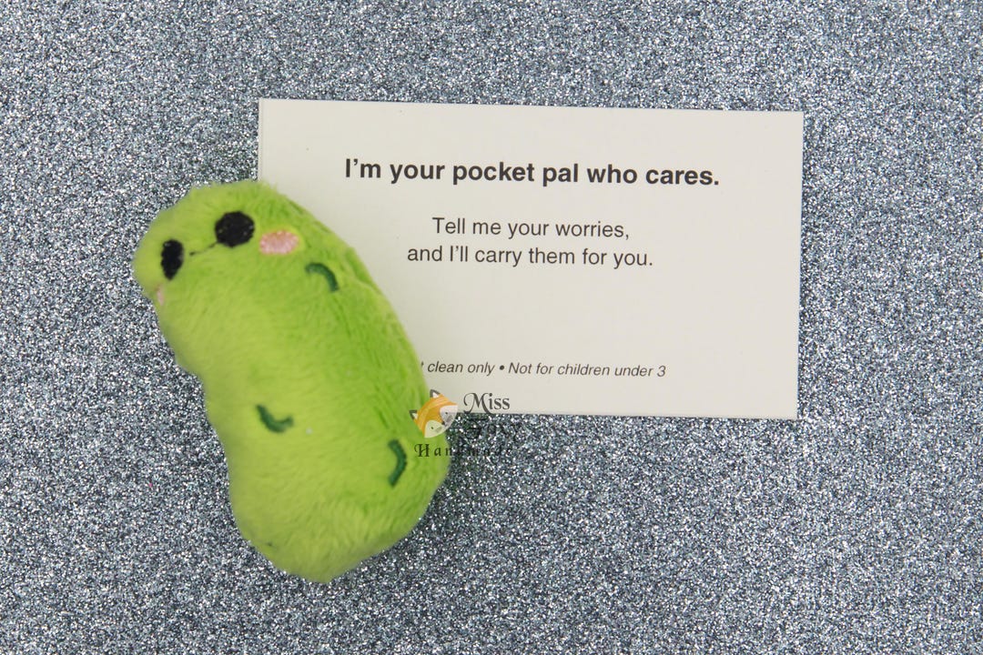 Tiny Dill Pickle Worry Pet Plush – Mini Minky Pocket Pal, Embroidered ...
