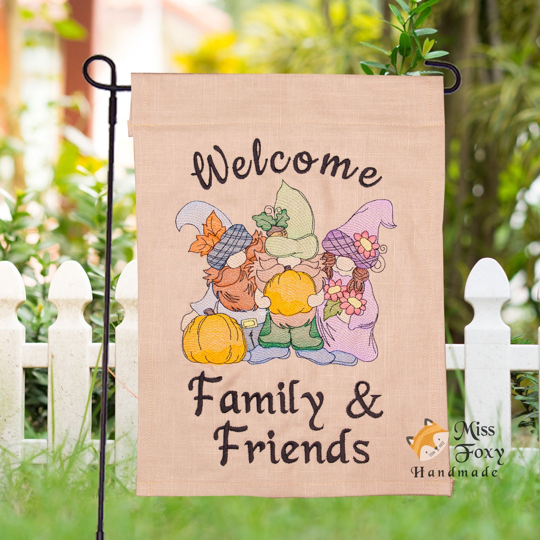 Welcome Family & Friends Thanksgiving Pumpkin Gnome Garden Flag Sign ...