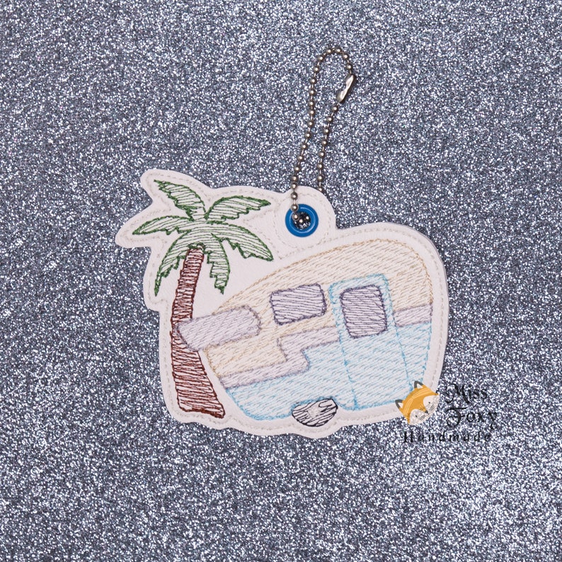 RV Camper Caravan With Palm Tree Embroidered Vinyl Keychain | Etsy