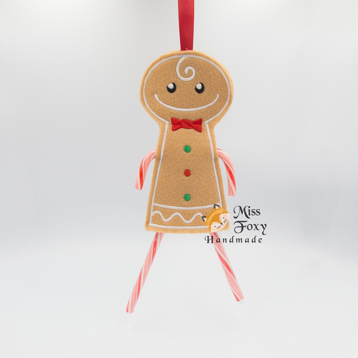 Christmas Gingerbread Man Candy Cane Holder Ornament Felt Xmas - Etsy