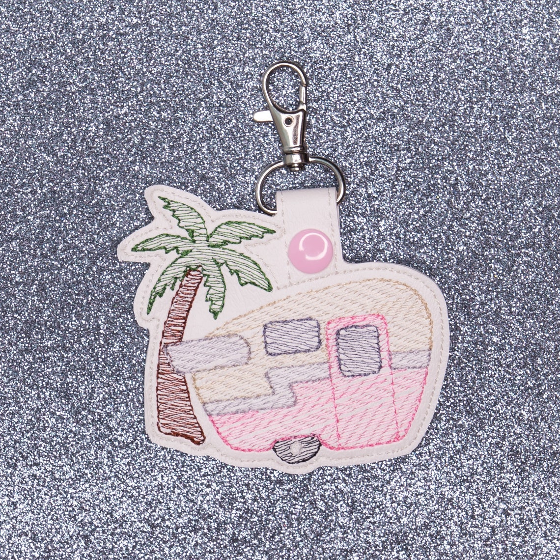 RV Camper Caravan With Palm Tree Embroidered Vinyl Keychain | Etsy