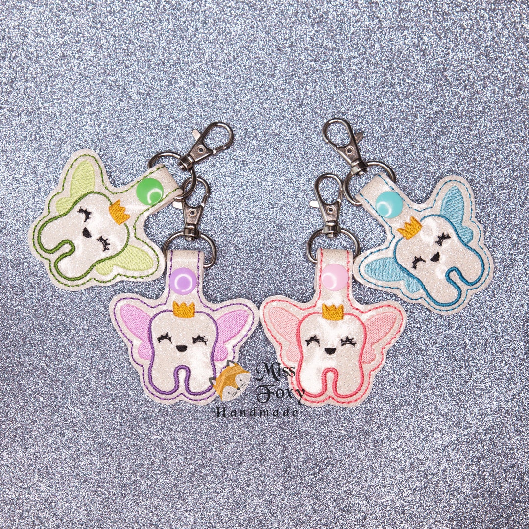Cute Kawaii Tooth Fairy Glitter Vinyl Snap Tab Keychain Key Fob Purse ...