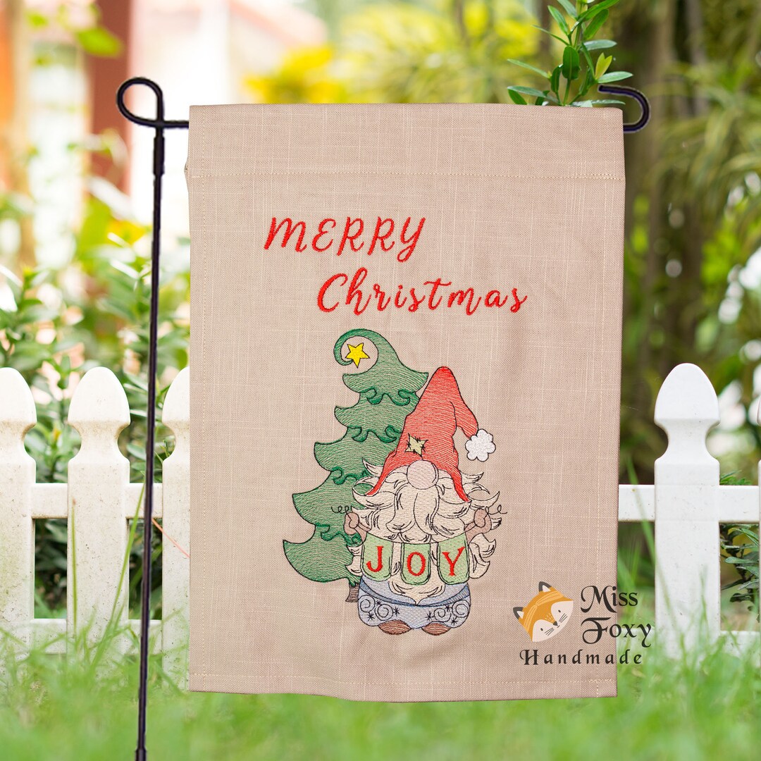 Merry Christmas JOY Flag Gnome Christmas Tree Garden Flag Sign ...