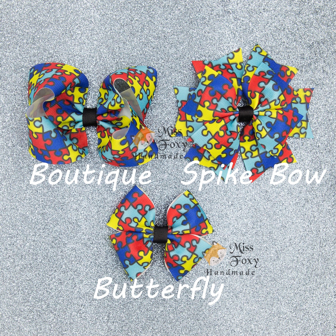 Autism Awareness Puzzle Ribbon Hair Bow | Baby Hair Bows Headband ...