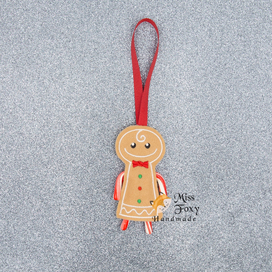 Christmas Gingerbread Man Candy Cane Holder Ornament Felt Xmas - Etsy