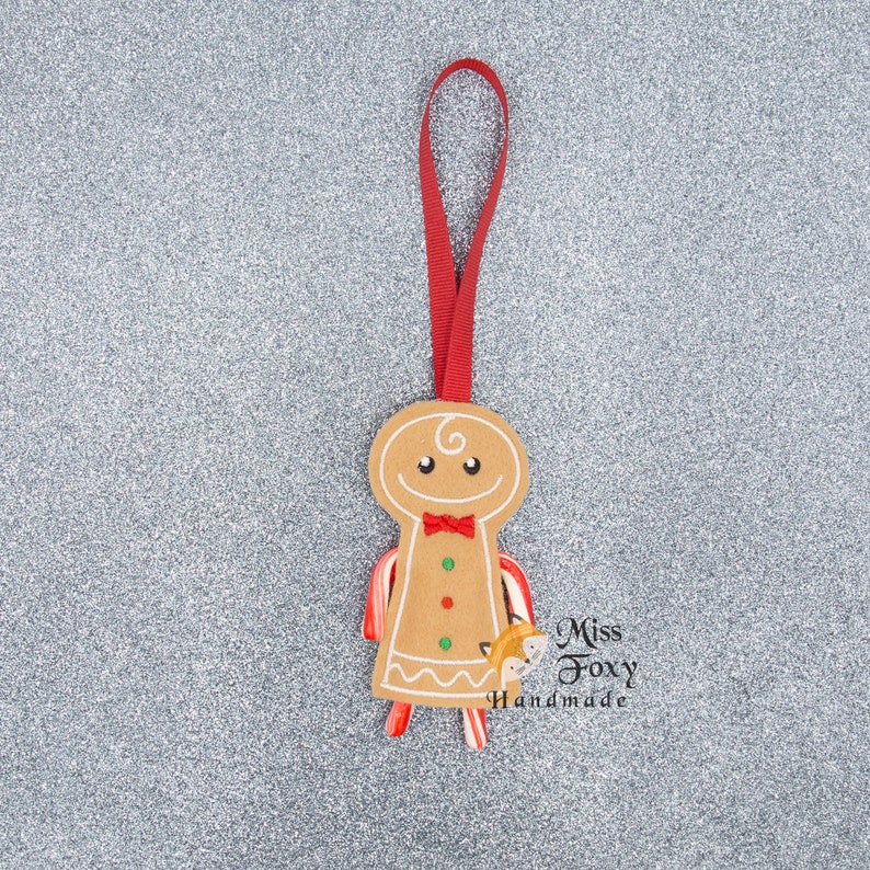 Christmas Gingerbread Man Candy Cane Holder Ornament Felt Xmas - Etsy