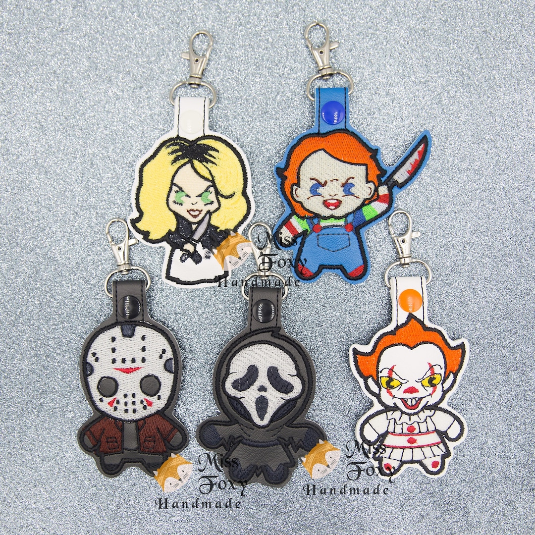 Chibi Horror Scary Movie Villains Vinyl Snap Tab Keychain | Key Fob ...