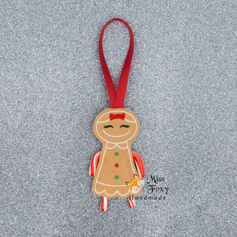 Christmas Gingerbread Man Candy Cane Holder Ornament Felt Xmas Winter ...