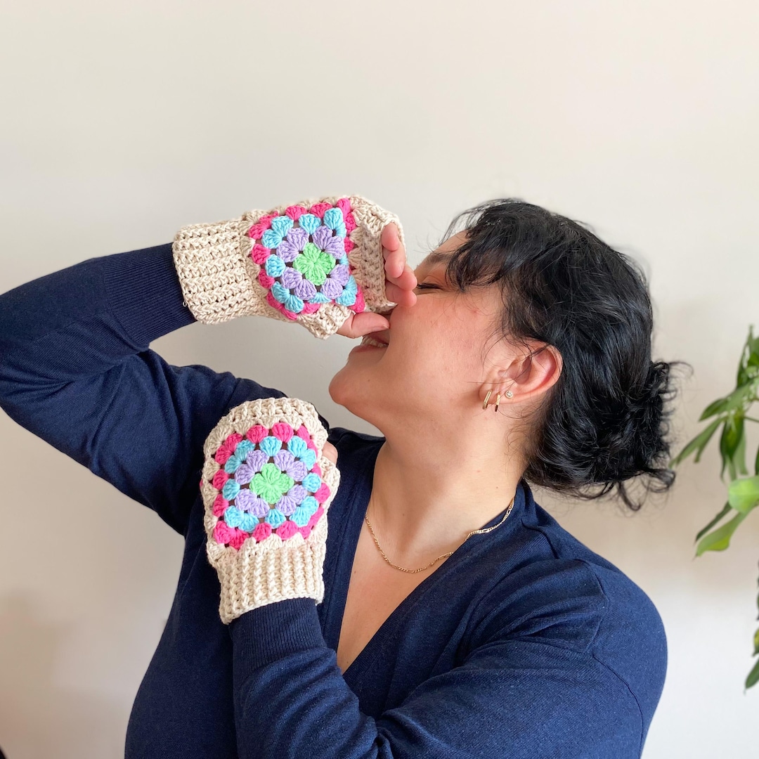 Cream Crochet Fingerless Gloves, Granny Square Accessories, Hand ...