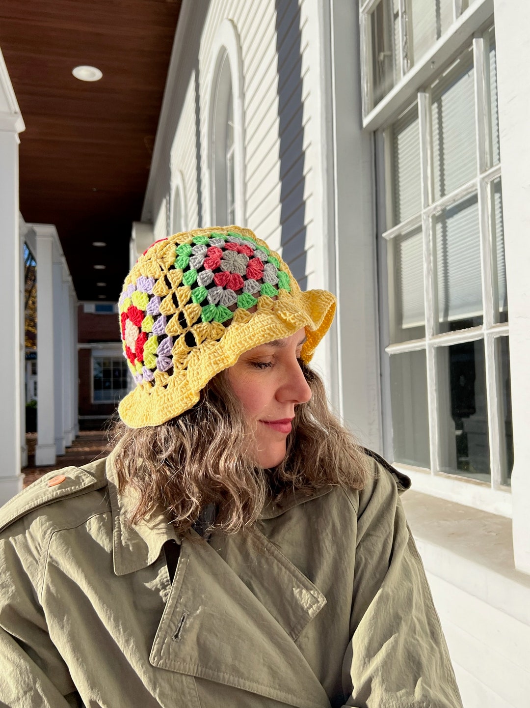 Yellow Granny Square Colorful Bucket Hat Colorful Crochet - Etsy