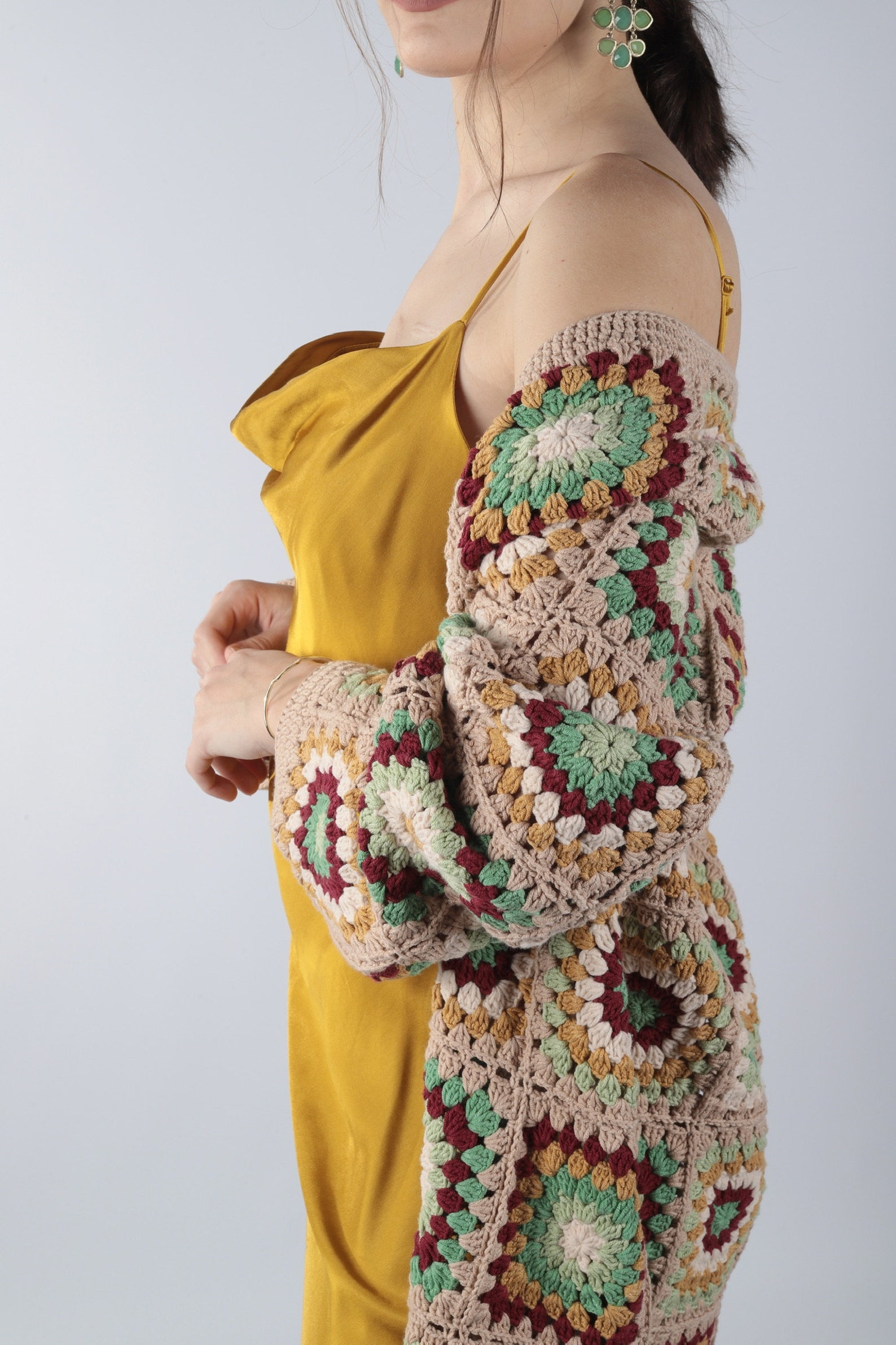 Brown Crochet Cardigan Women Boho Coat Cozy Patchwork Hippie | Etsy