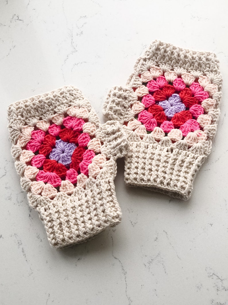 Granny Square Fingerless Gloves, Crochet Accessories, Handmade Afghan ...