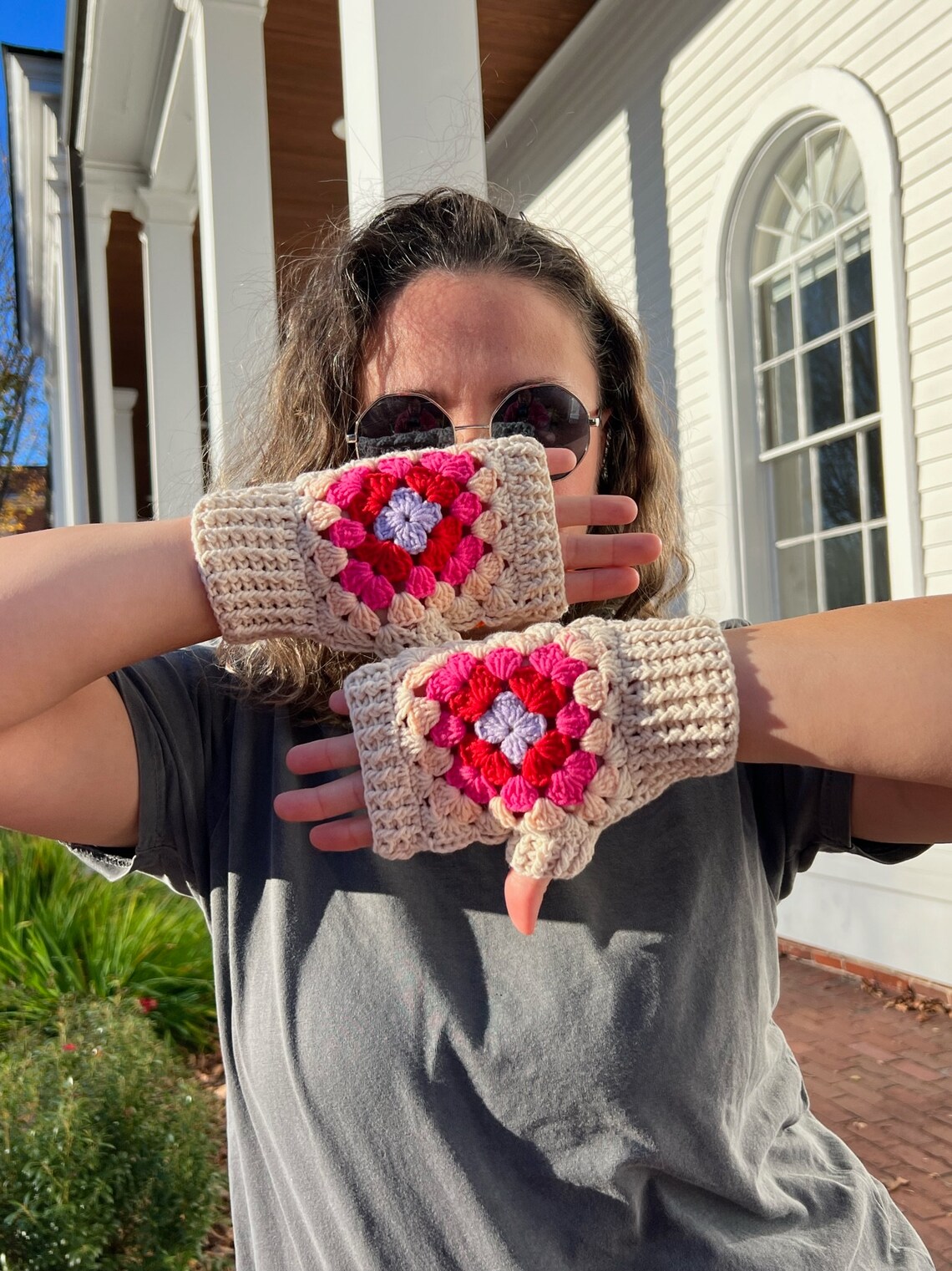 Granny Square Fingerless Gloves, Crochet Accessories, Handmade Afghan ...