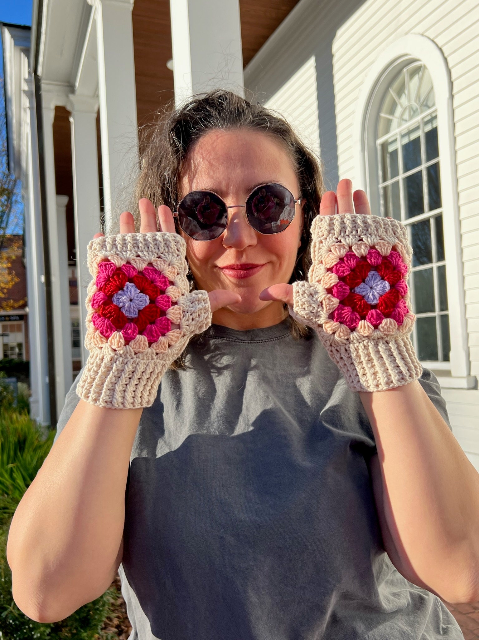 Granny Square Fingerless Gloves, Crochet Accessories, Handmade Afghan ...