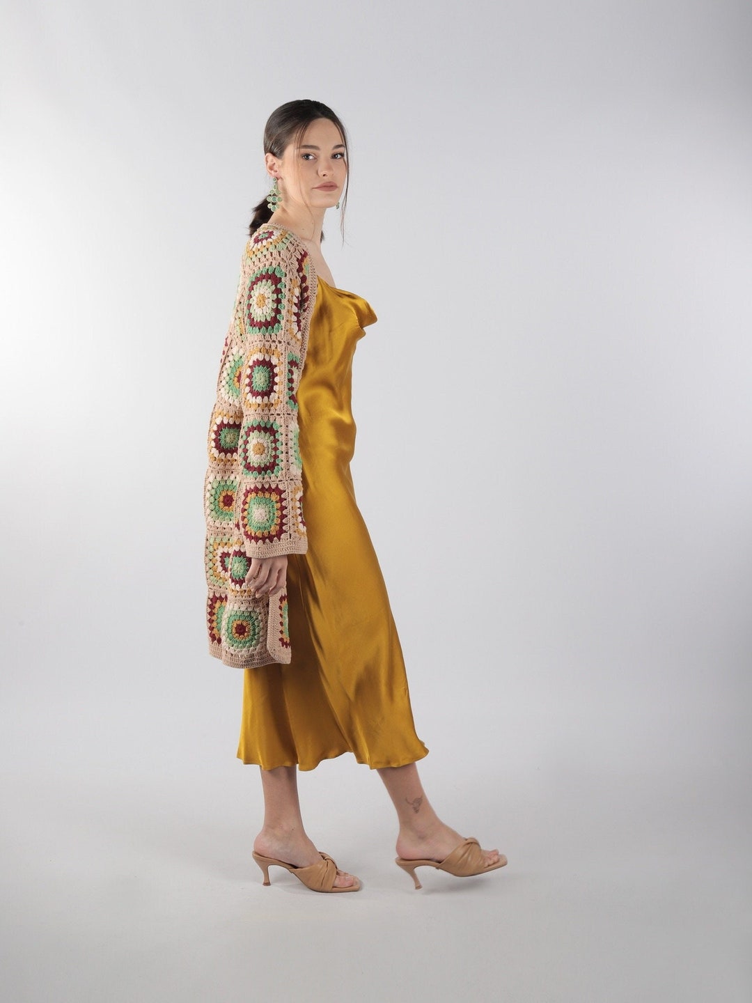 Brown Crochet Cardigan Women Boho Coat Cozy Patchwork Fall - Etsy