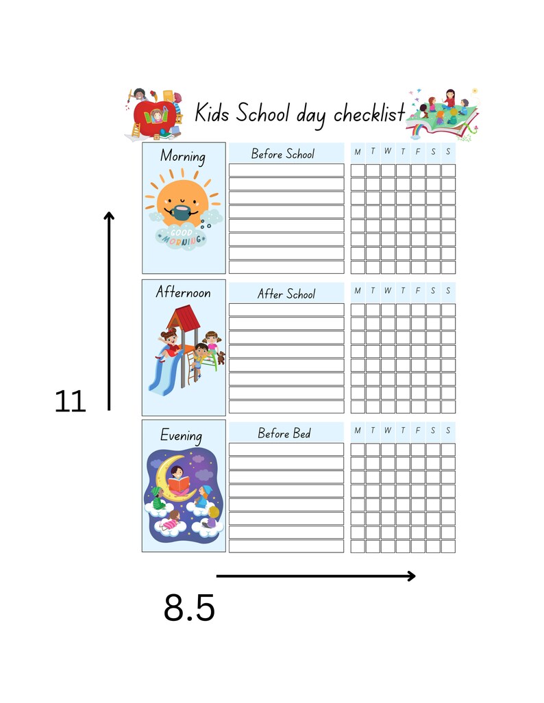 Kids School Day Checklist. Kids Checklist Kids Chore List - Etsy