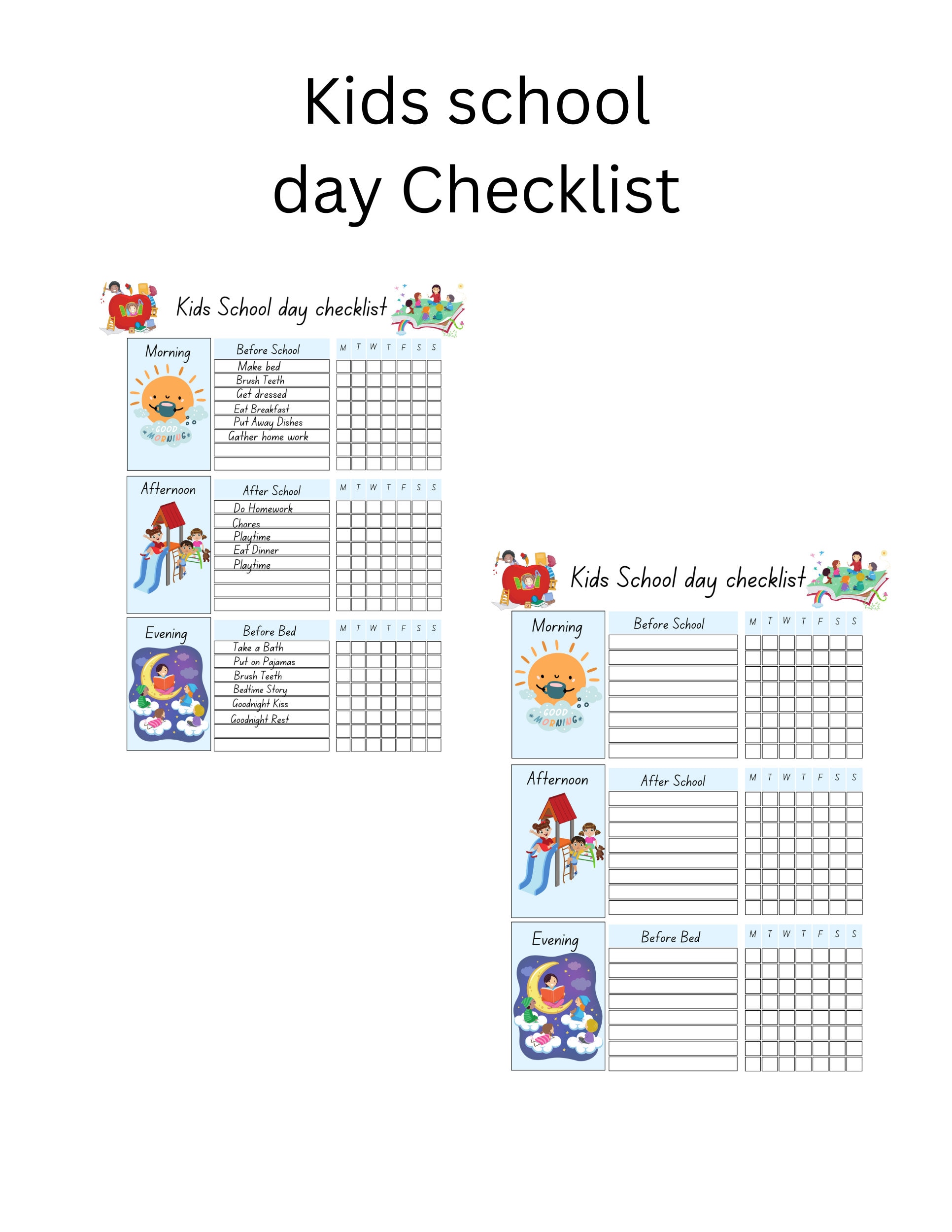 Kids School Day Checklist. Kids Checklist, Kids Chore List, Day List ...