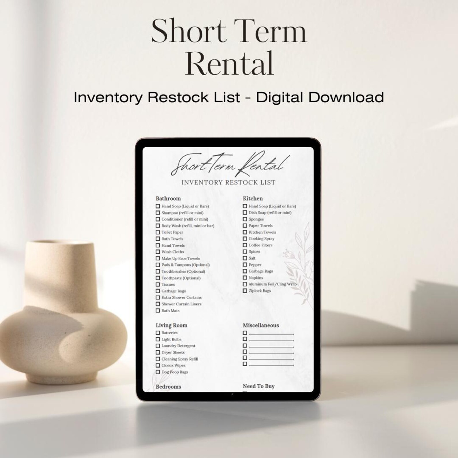Short Term Rental Inventory Restock Checklist - Digital Download - PDF ...