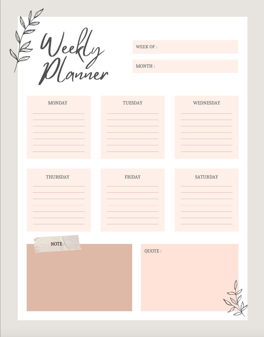 Weekly Planner Digital Download - Digital Weekly - Printable Planner ...