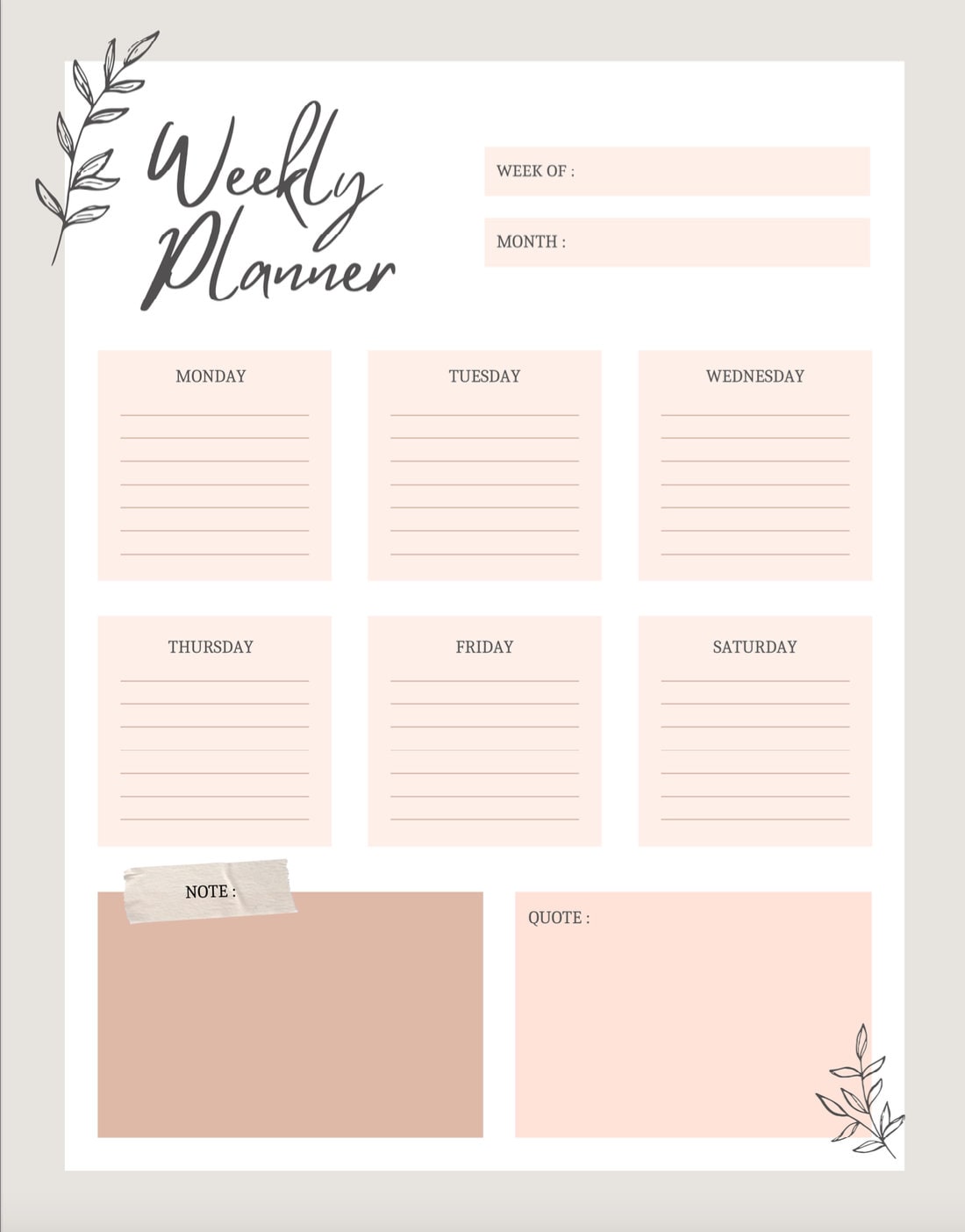 Weekly Planner Digital Download - Digital Weekly - Printable Planner ...