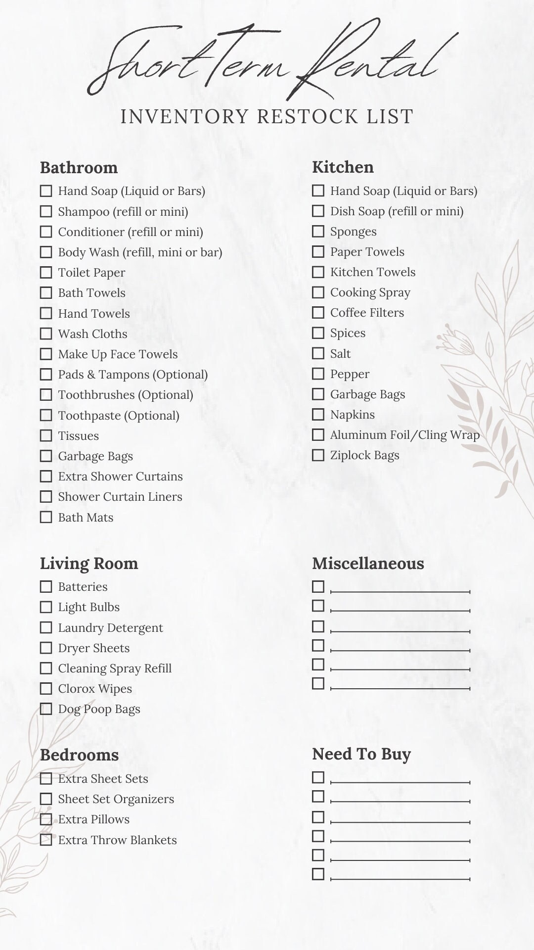 Short Term Rental Inventory Restock Checklist - Digital Download - PDF ...